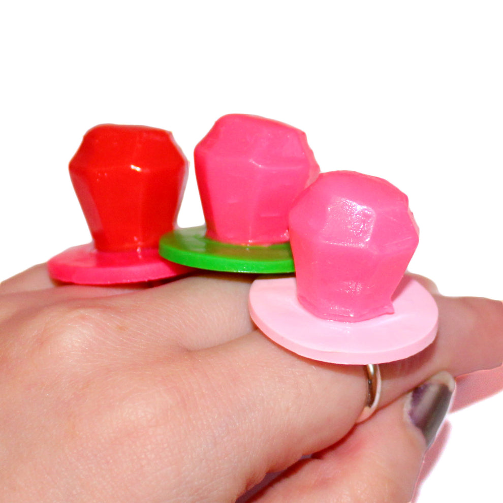 Faux Candy Ring, Adjustable Size, Pink Green or Red – Fatally Feminine ...